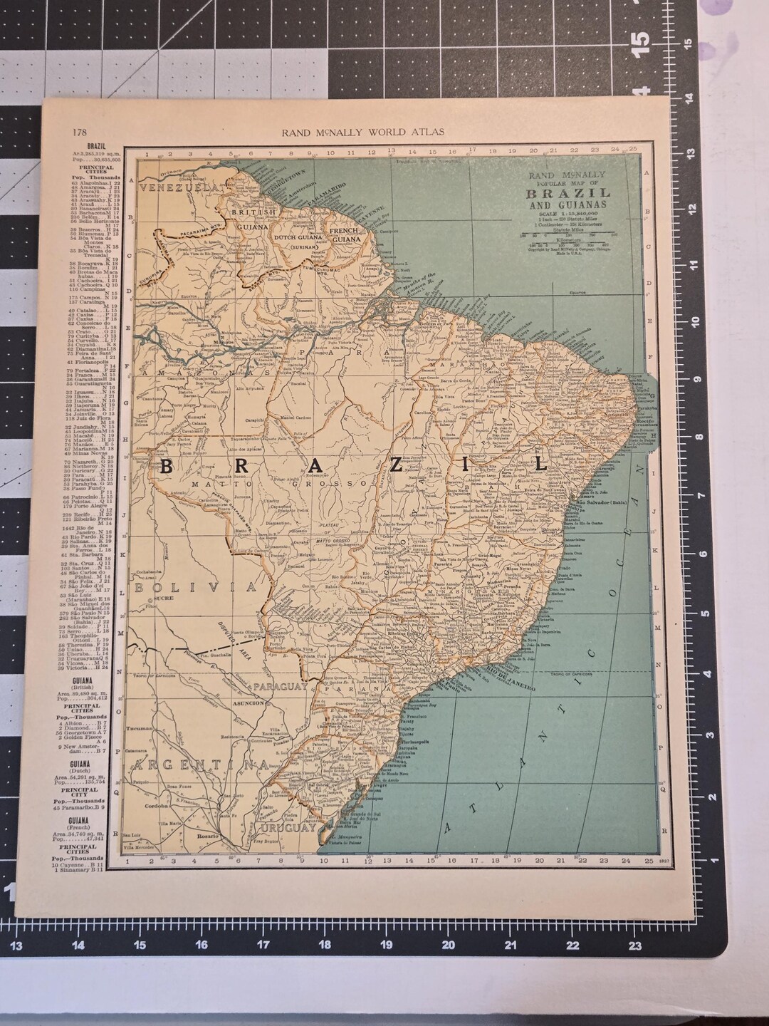 Vintage 1927 Rand Mcnally Map of Brazil, British Guiana (guyana), Dutch ...