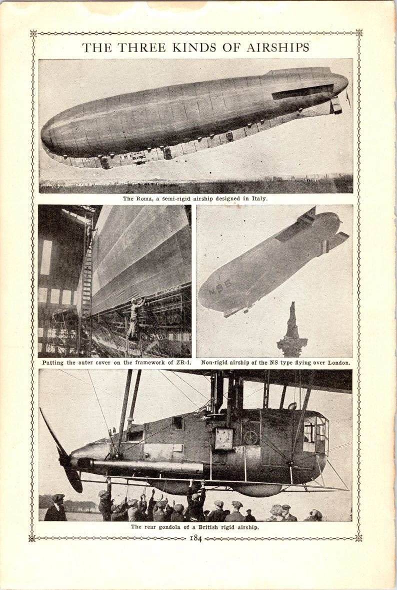 Vintage 1920's Airship R 34 Diagram Illustration - British Patrol Blimp ...