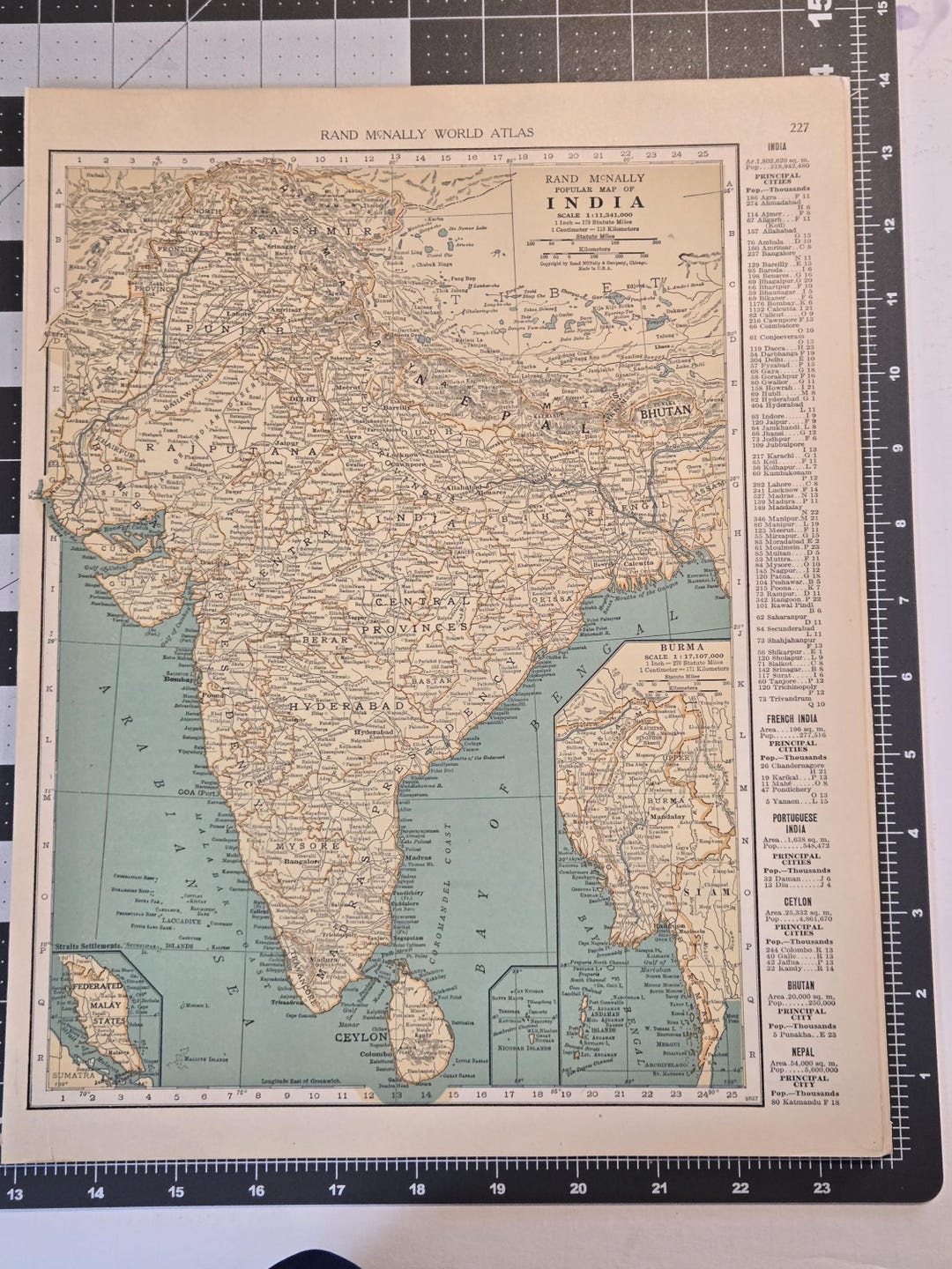 Vintage 1927 Rand Mcnally Map of India, Nepal Bhutan Ceylon (sri Lanka ...