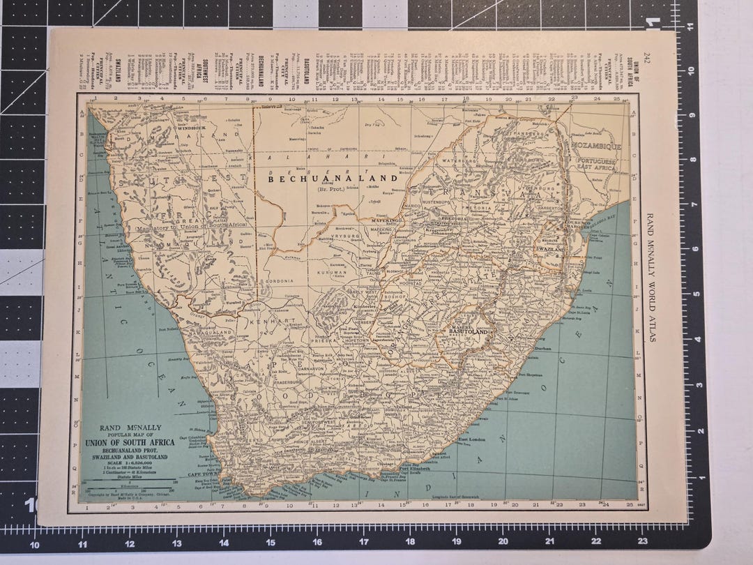 Vintage 1927 Rand Mcnally Map of Union of South Africa, Bechuanaland ...