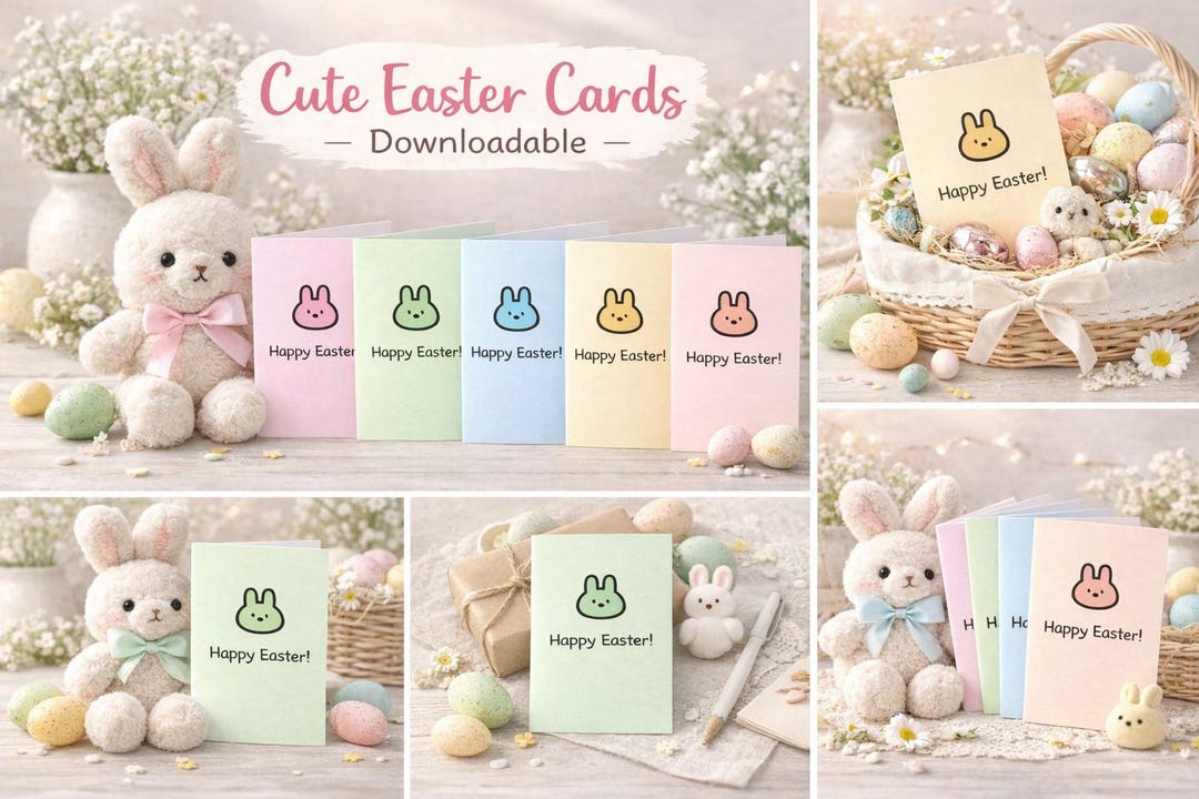 Easter Bunny Printable Card & Wall Art | Minimal Pastel Spring Decor ...