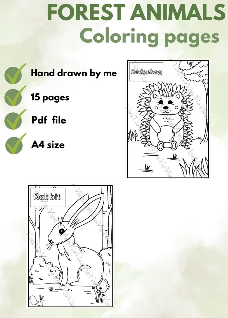 15 Coloring Pages | Forest Animals | Hand Drawn | Coloring Book ...