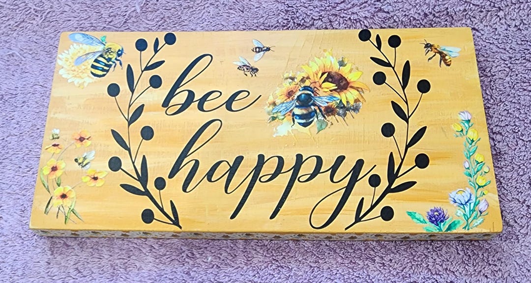 Handmade Wooden "bee Happy" Sign - Etsy