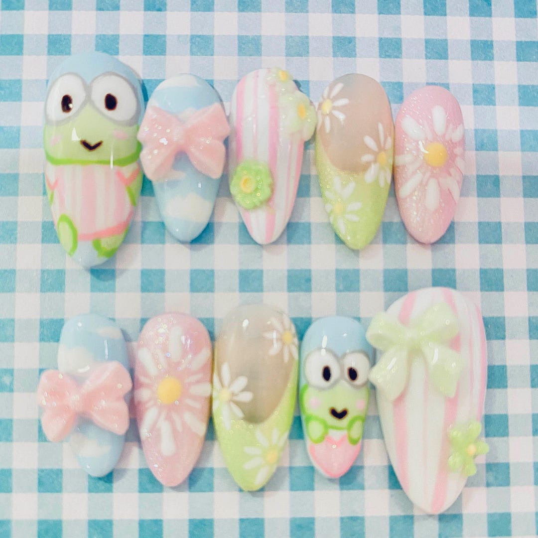 Keroppi Inspired Press on Nails/made to Order/handmade/reusable Nails ...