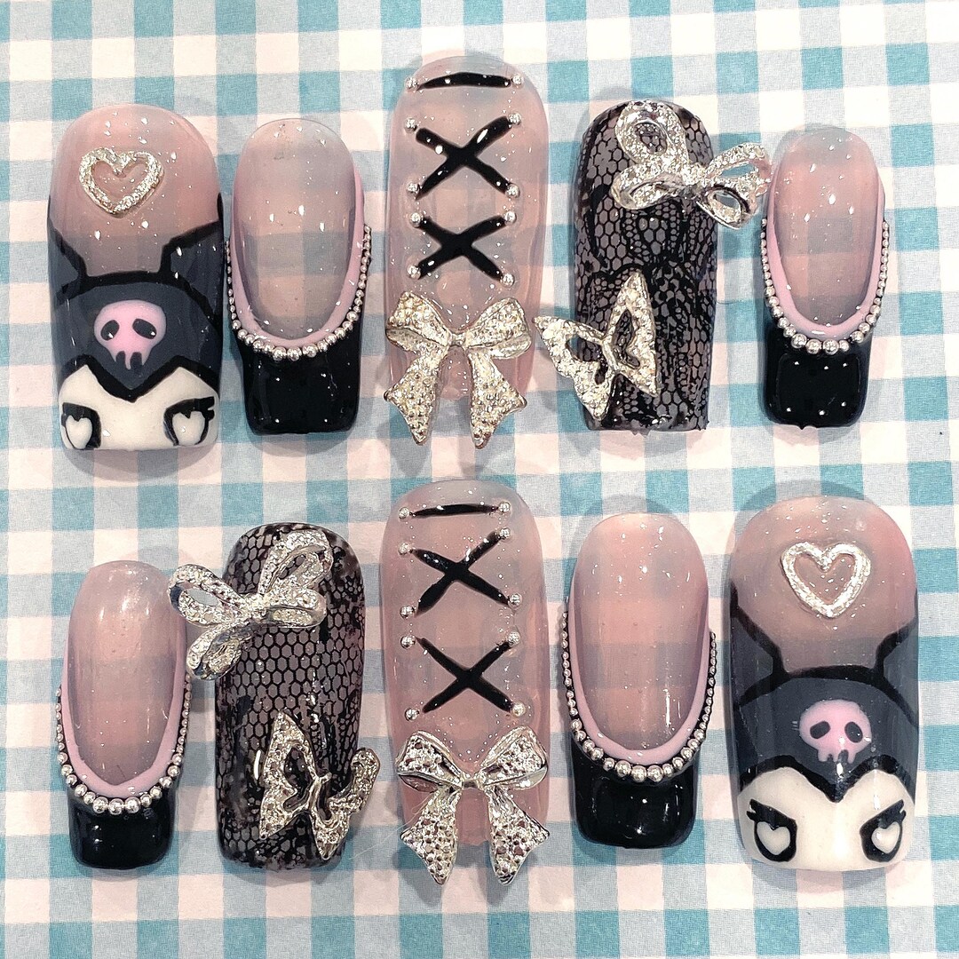 Kuromi Inspired Press on Nails/made to Order/handmade/reusable Nails ...