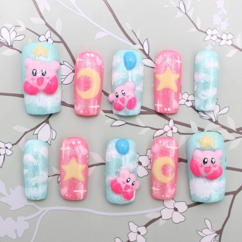 Kirby Inspired Press on Nails/made to Order/handmade/reusable/medium ...