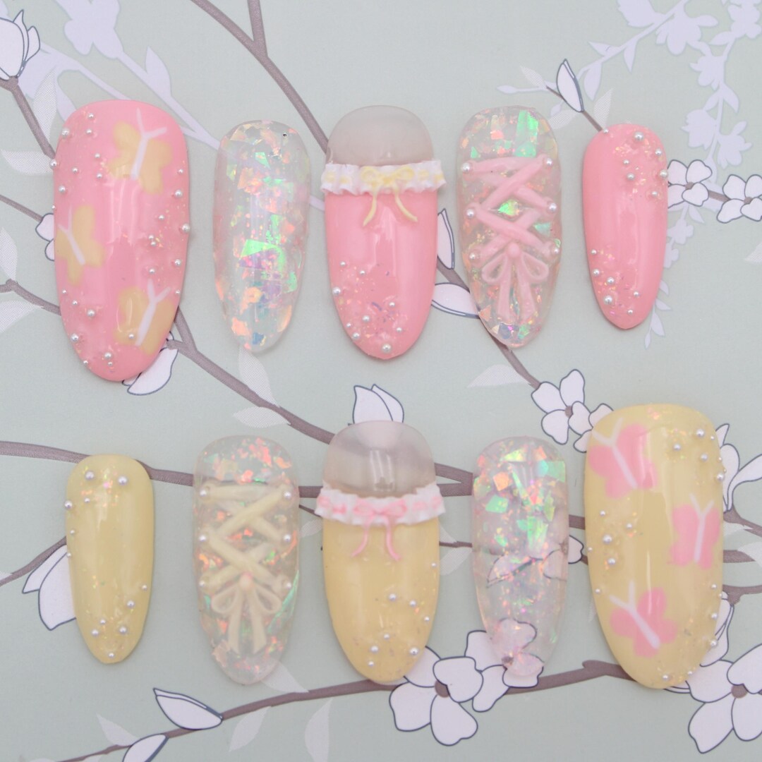 Fluttershy Inspired Press on Nails Handmade Made to Order/white Pink ...