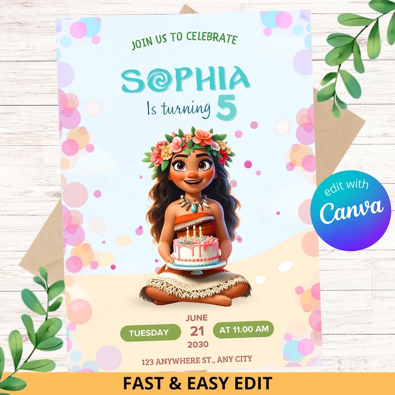 Editable Moana Birthday Invitation | Hawaiian Theme (digital Download ...