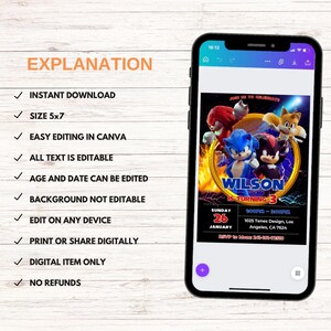 Sonic 3 Birthday Invitation, Super Hedgehog Boys Party Invitation ...