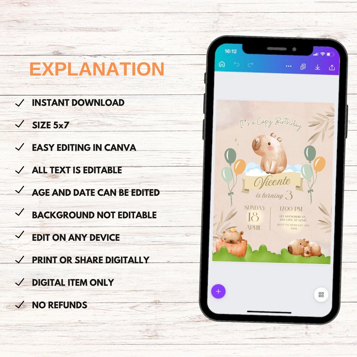 Capybara Birthday Invitation - Editable and Printable Capybara ...