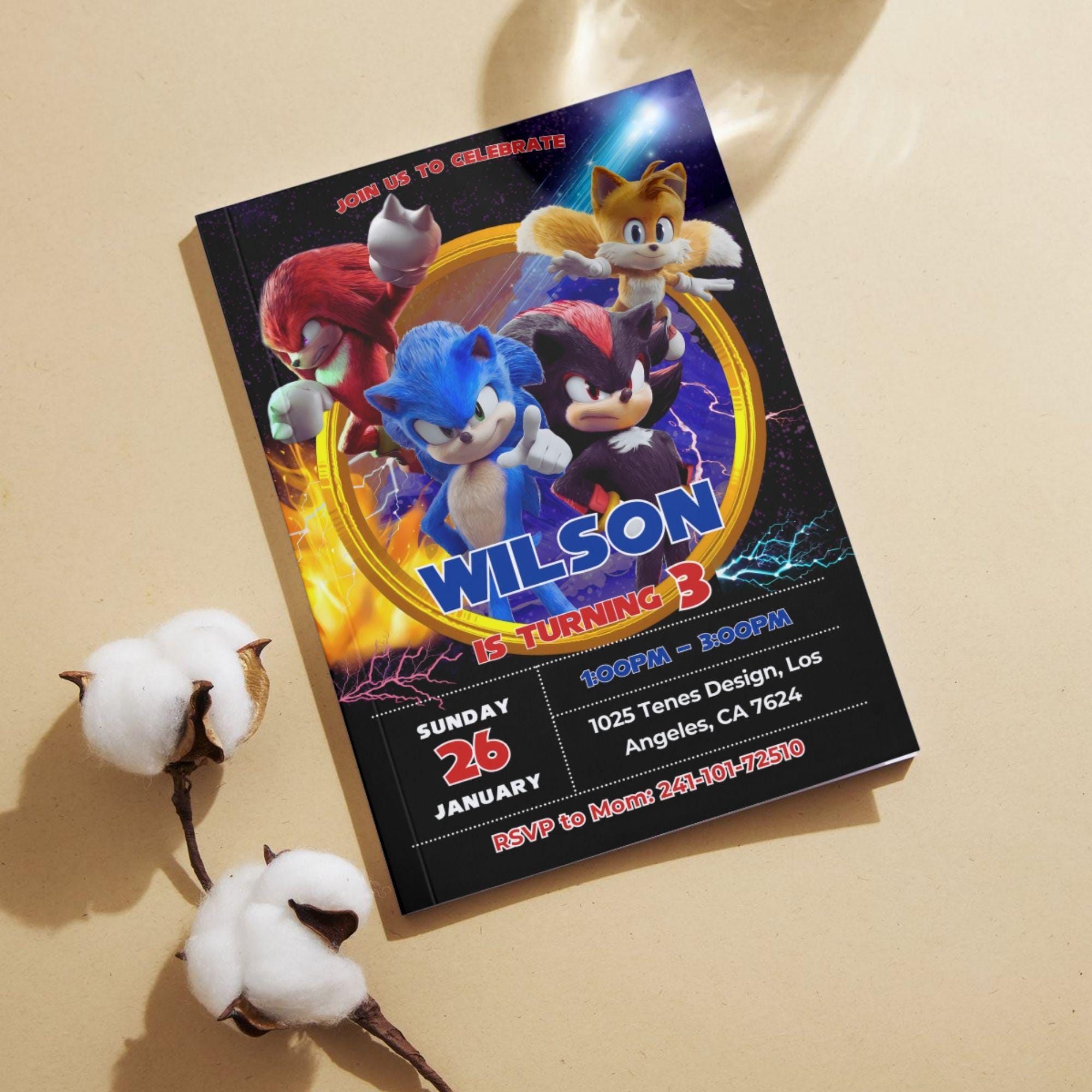 Sonic 3 Birthday Invitation, Super Hedgehog Boys Party Invitation ...