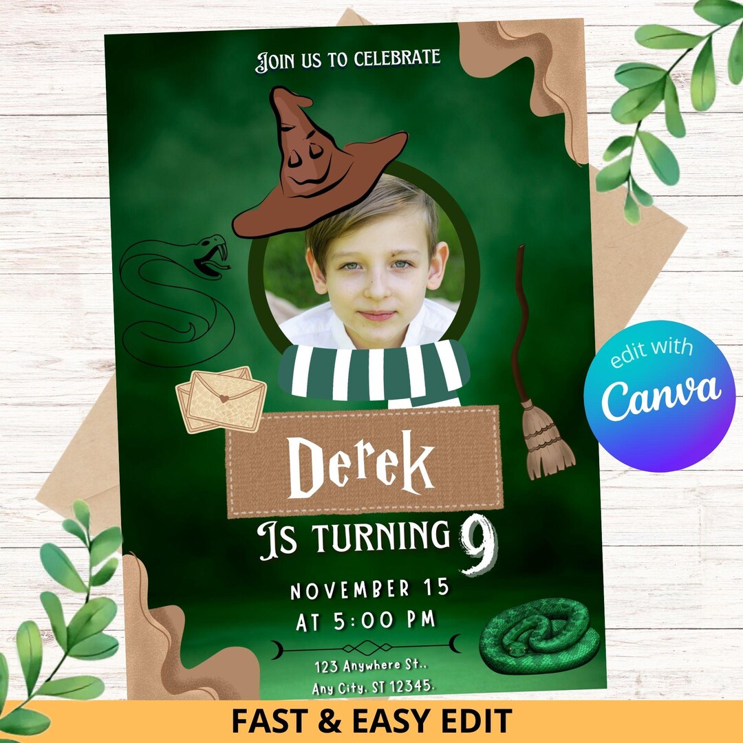 Harry Potter Birthday Invitation, Personalized Photo, Wizard Theme ...