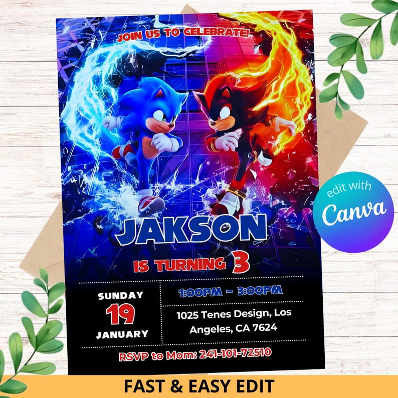 Sonic Birthday Invitation, Editable and Printable, Amazing Sonic Party ...