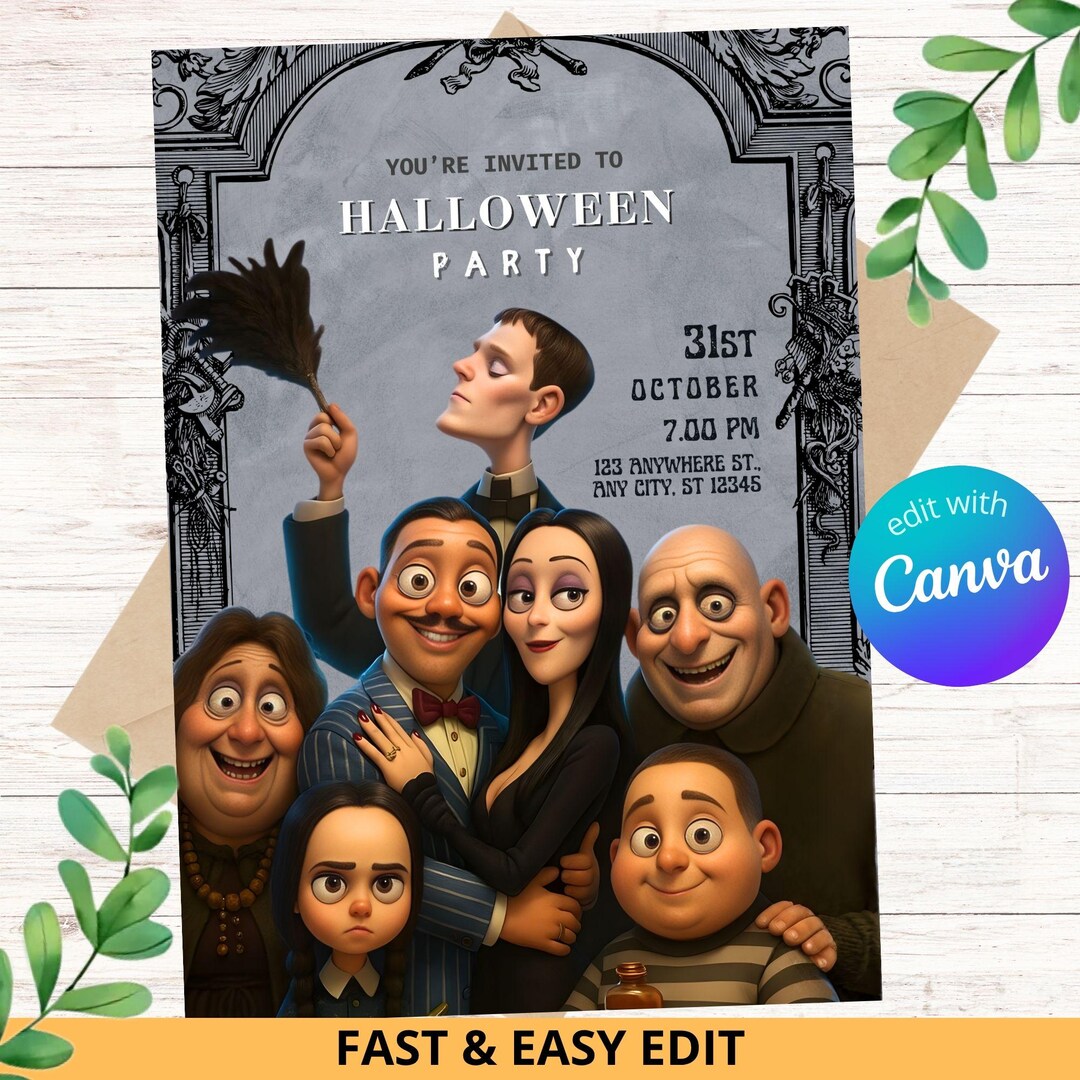Addams Family Halloween Invitation: Spooky Party | Editable Template ...