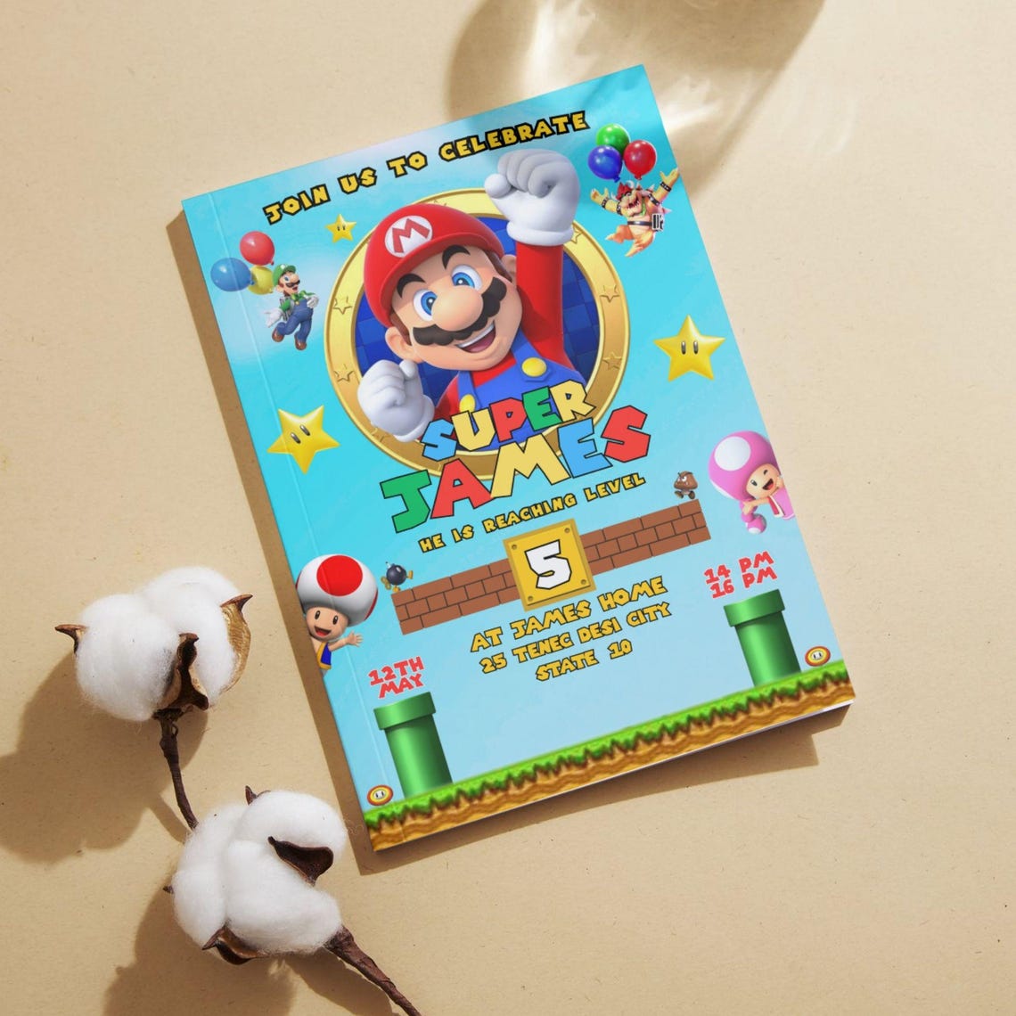 Mario Bros Invitation, Super Mario Birthday Invitation, Super Brothers ...