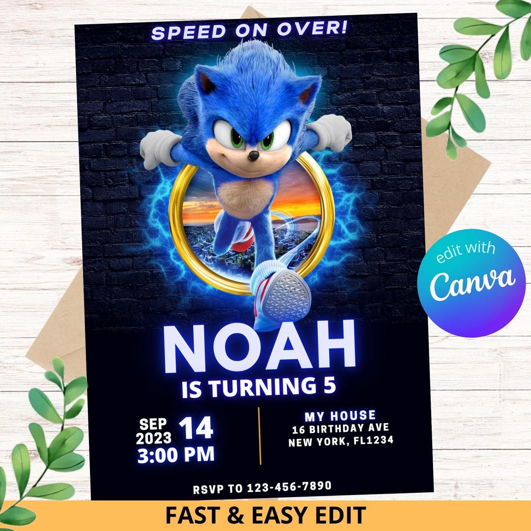 Sonic Birthday Invitation, Editable and Printable, Amazing Sonic Party ...