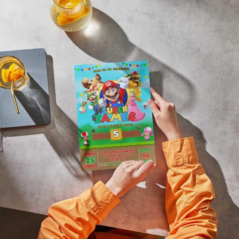Editable Mario Bros Invitation, Super Mario Birthday Invitation ...