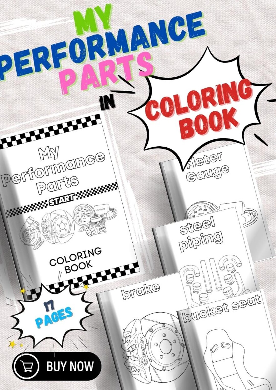 Car Parts Coloring Book: 17 Printable Pages (PDF Download) - Etsy