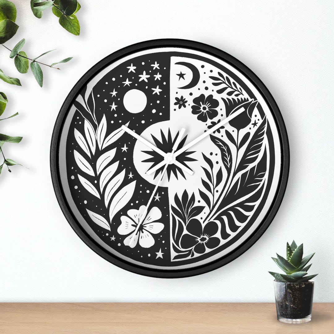 Boho Floral Wall Clock: Black & White Home Decor - Etsy