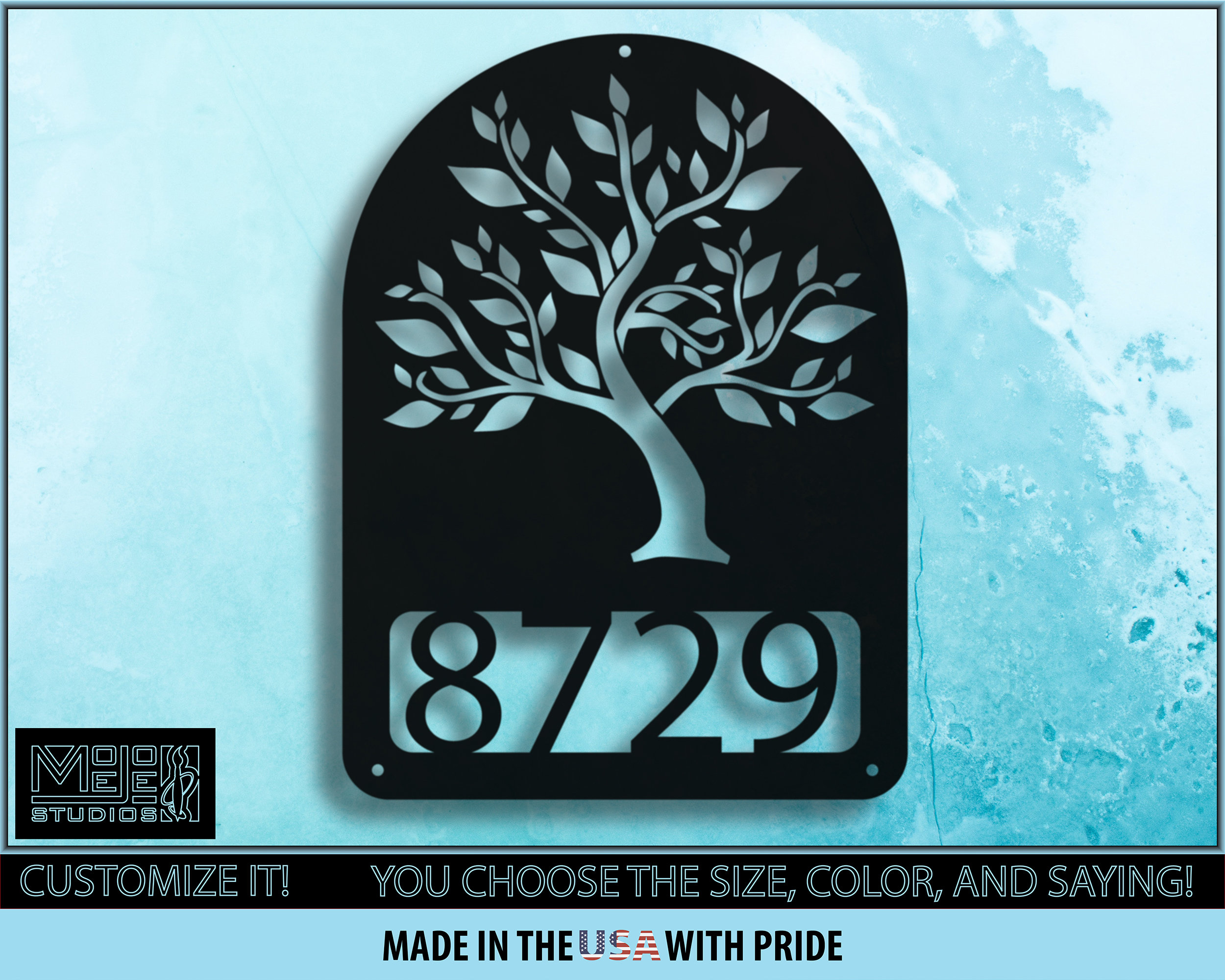 Custom Metal Tree Address Number Sign Decorative Tree Sign Modern House ...