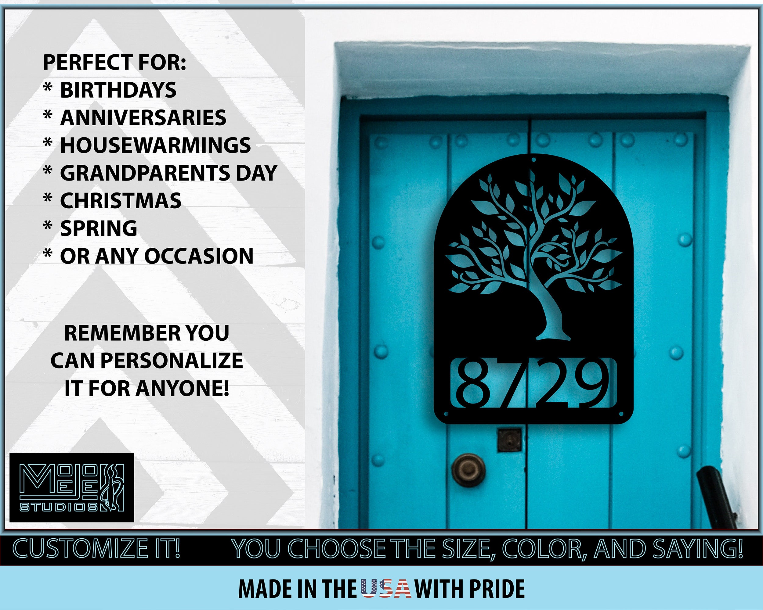 Custom Metal Tree Address Number Sign Decorative Tree Sign Modern House ...