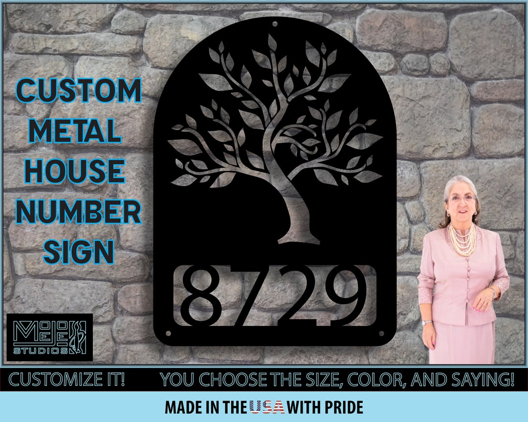 Custom Metal Tree Address Number Sign Decorative Tree Sign Modern House ...