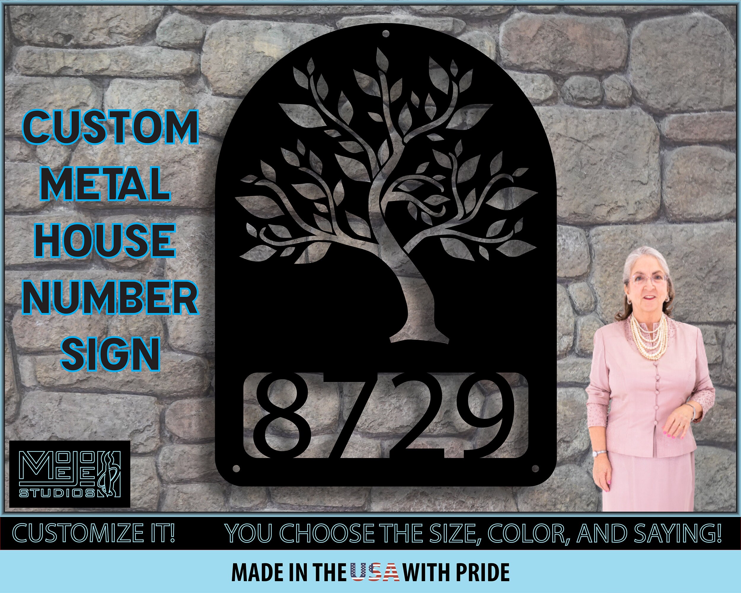 Custom Metal Tree Address Number Sign Decorative Tree Sign Modern House ...