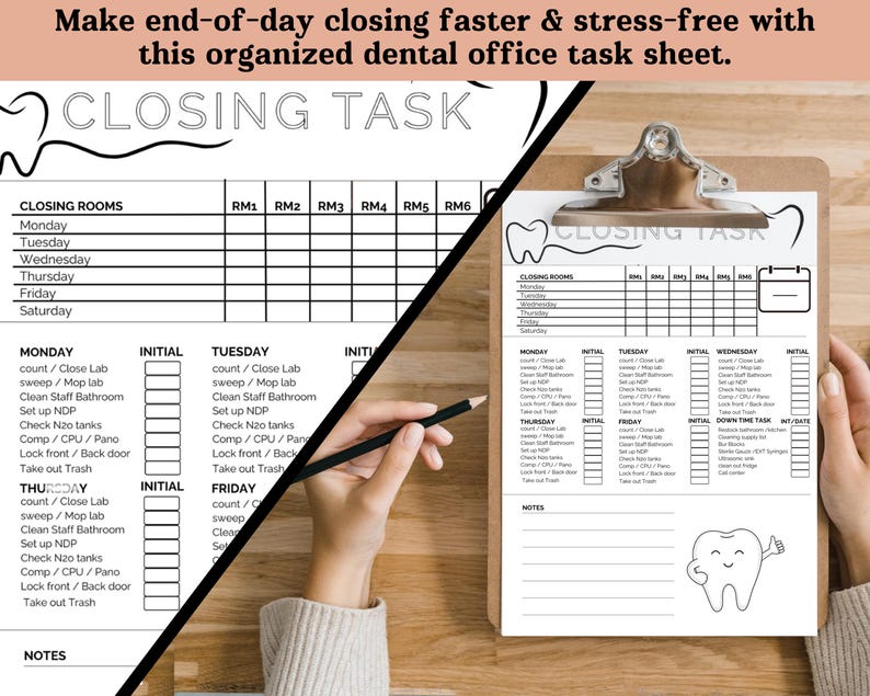 Dental Office Closing Checklist: Staff Task Sheet (PDF Download) - Etsy