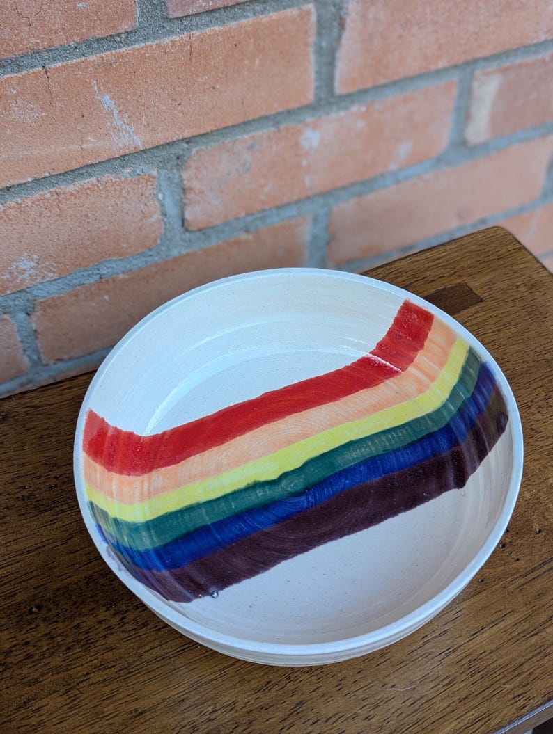 Hand Thrown and Glazed Ceramic Low Bowl With Rainbow Glaze! - Etsy