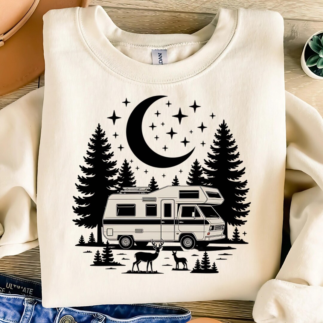 Camping Life PNG | Retro Camper Under Stars | Outdoor Adventure ...