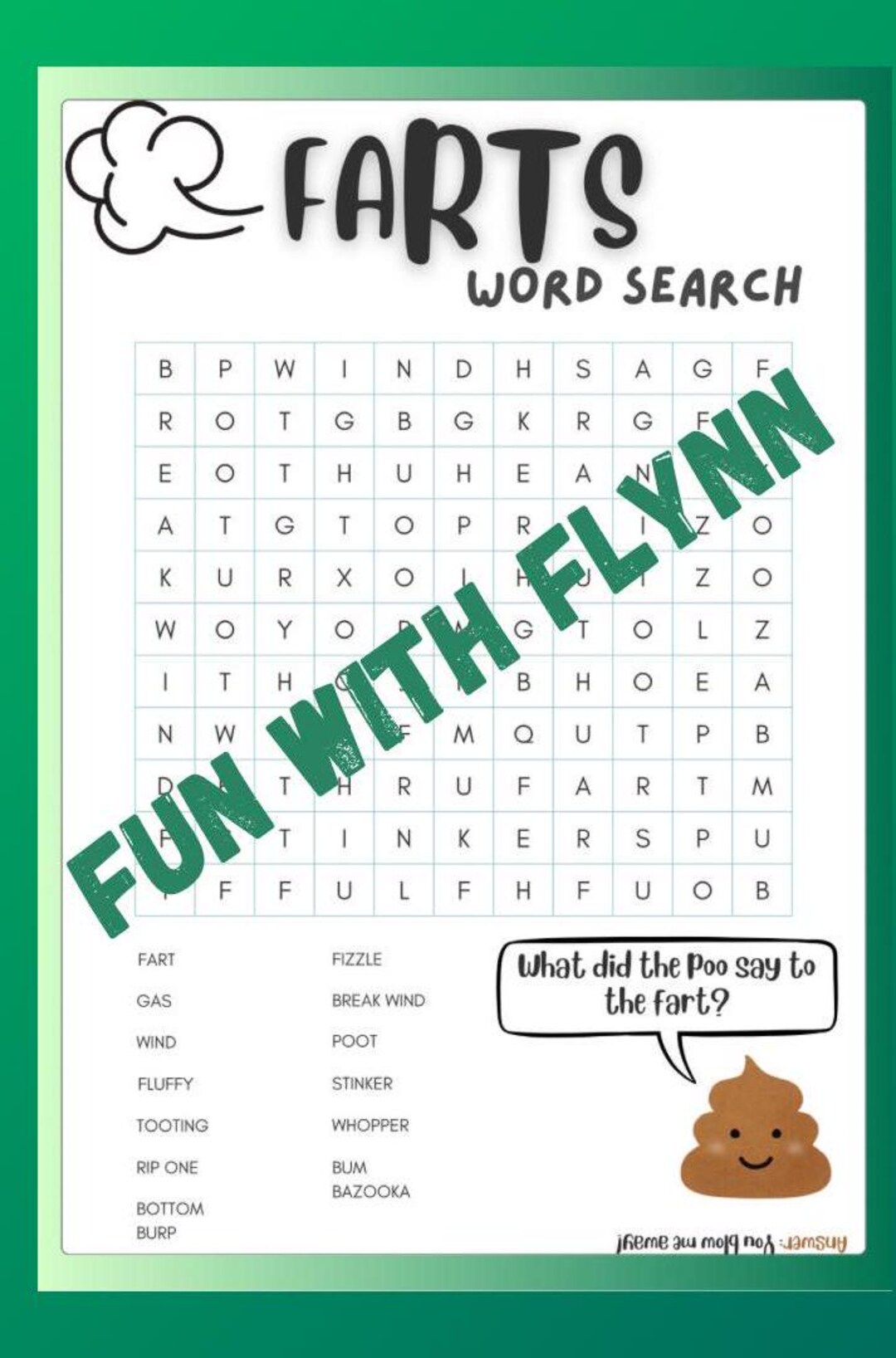 Funny FARTS Find a Word Search for Boys. Educational Boy Humour Boredom ...