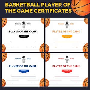 Basketball Player of the Game Certificate: 2025 Award (digital Download ...