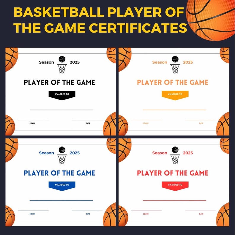 Basketball Player of the Game Certificate: 2025 Award (digital Download ...