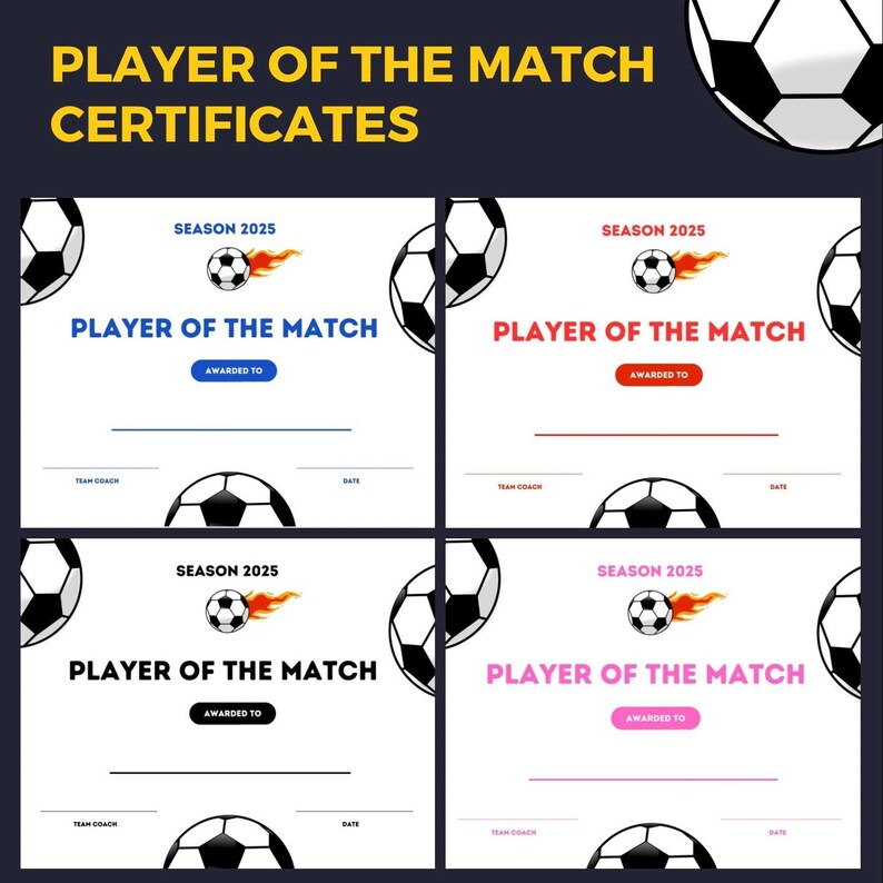 Soccer Player of the Match Certificate 2025 (digital Download) - Etsy