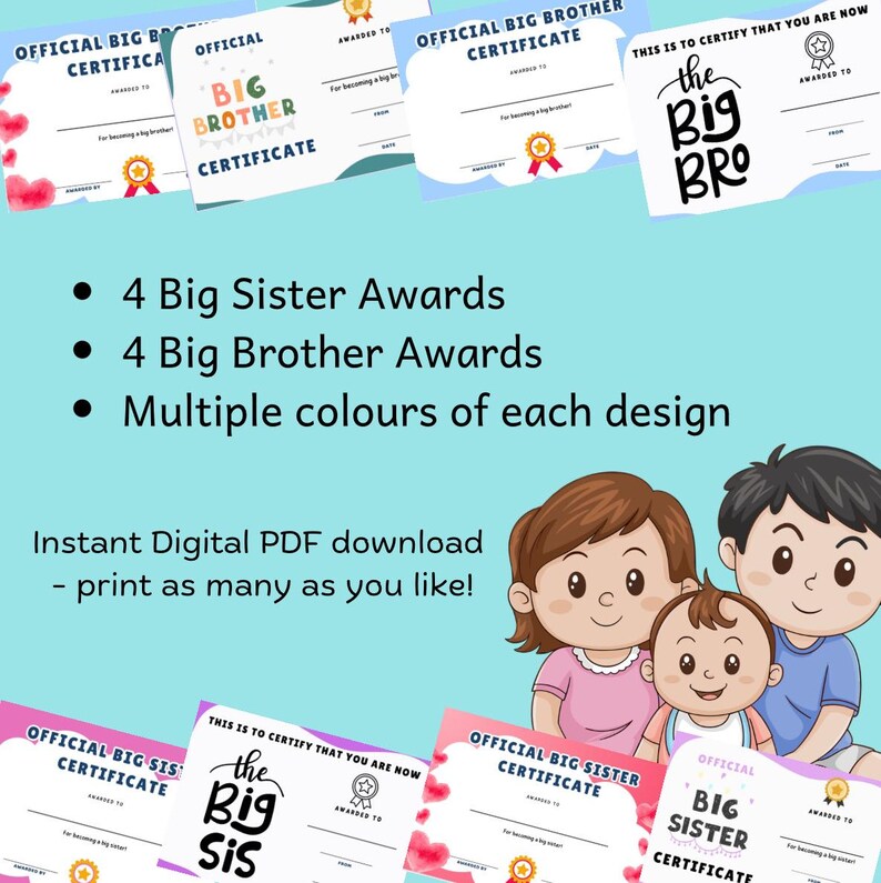 Big Brother & Sister Certificate Awards: Sibling Gift (digital Download ...