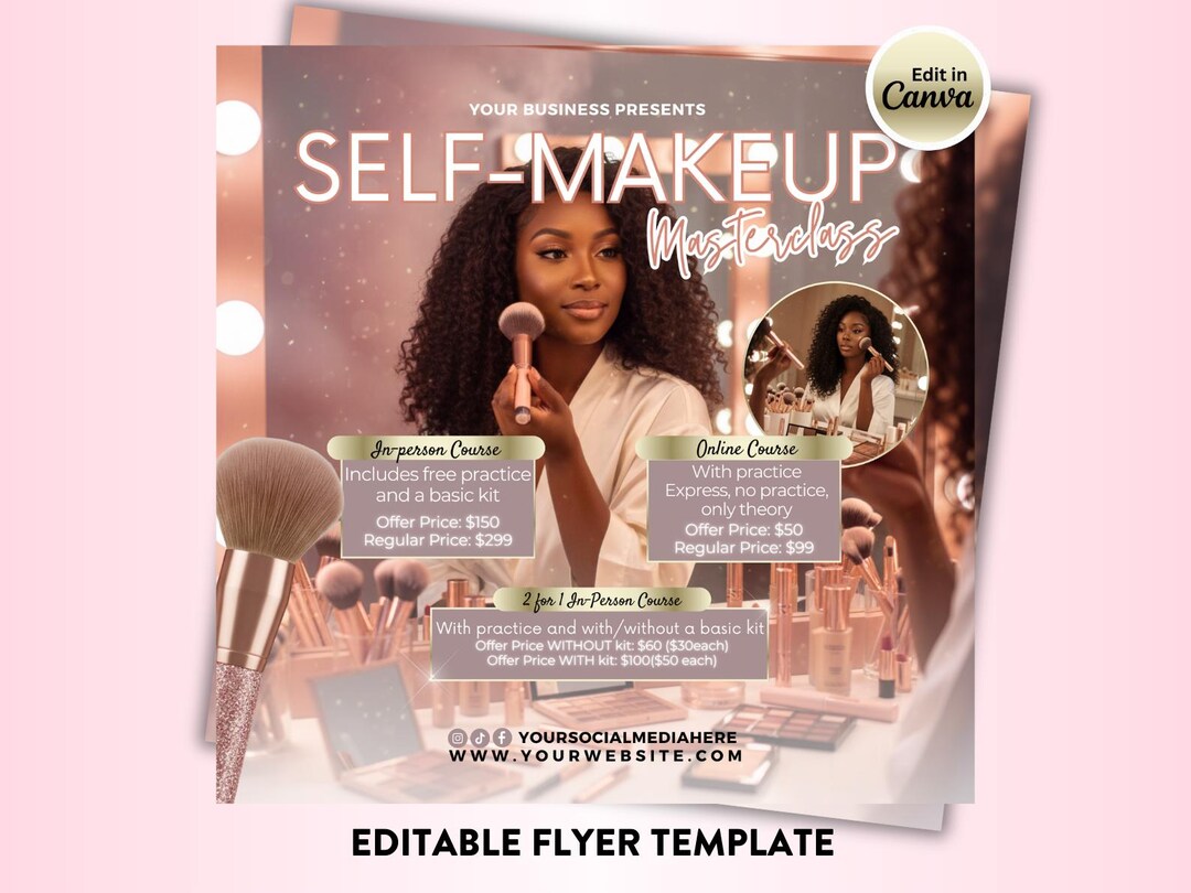 DIY Makeup Masterclass Flyer Template, Editable Makeup One-on-one Class ...