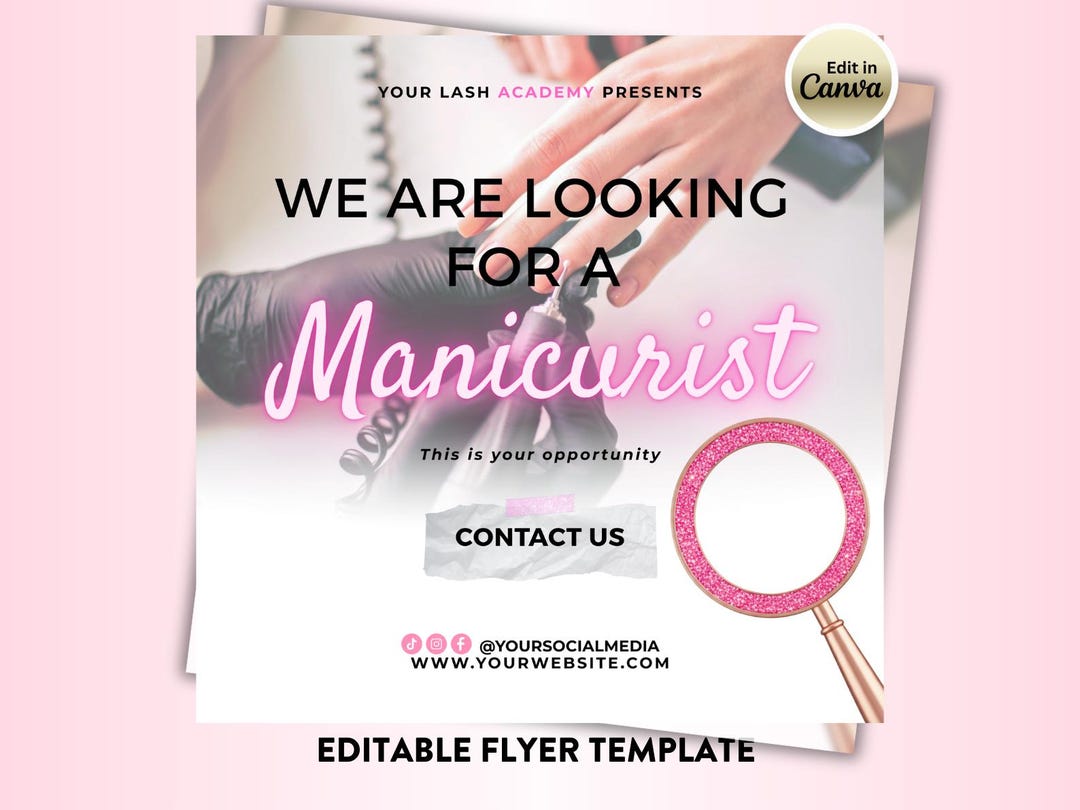 We Are Hiring Manicurist Flyer Template, Editable Canva Job Vacancy for ...