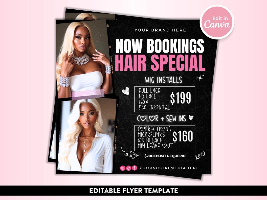 Editable Hair Specials Flyer, Hair Bundles Flyer, Frontals and Closures ...