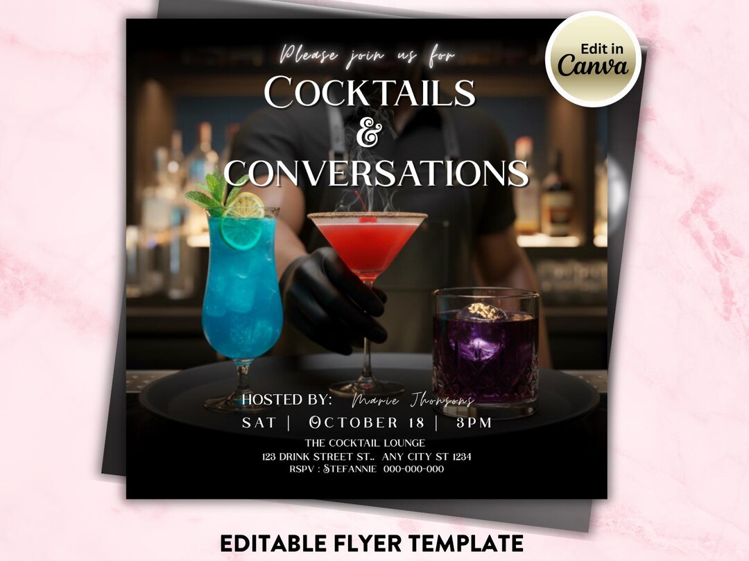 Editable Cocktails and Conversations, Adult Invite, Cocktail Party ...