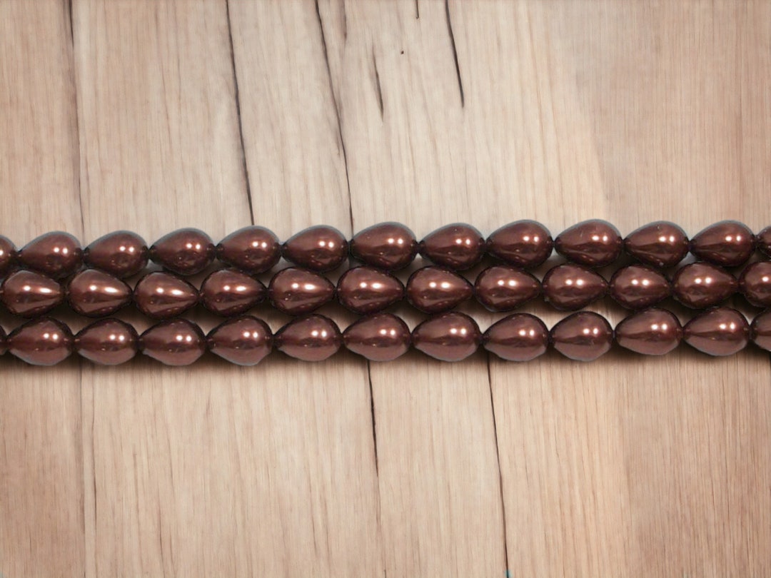 7x9mm Brown Teardrop Glass Pearls 16 Inch Strand Brown Teardrop Glass ...