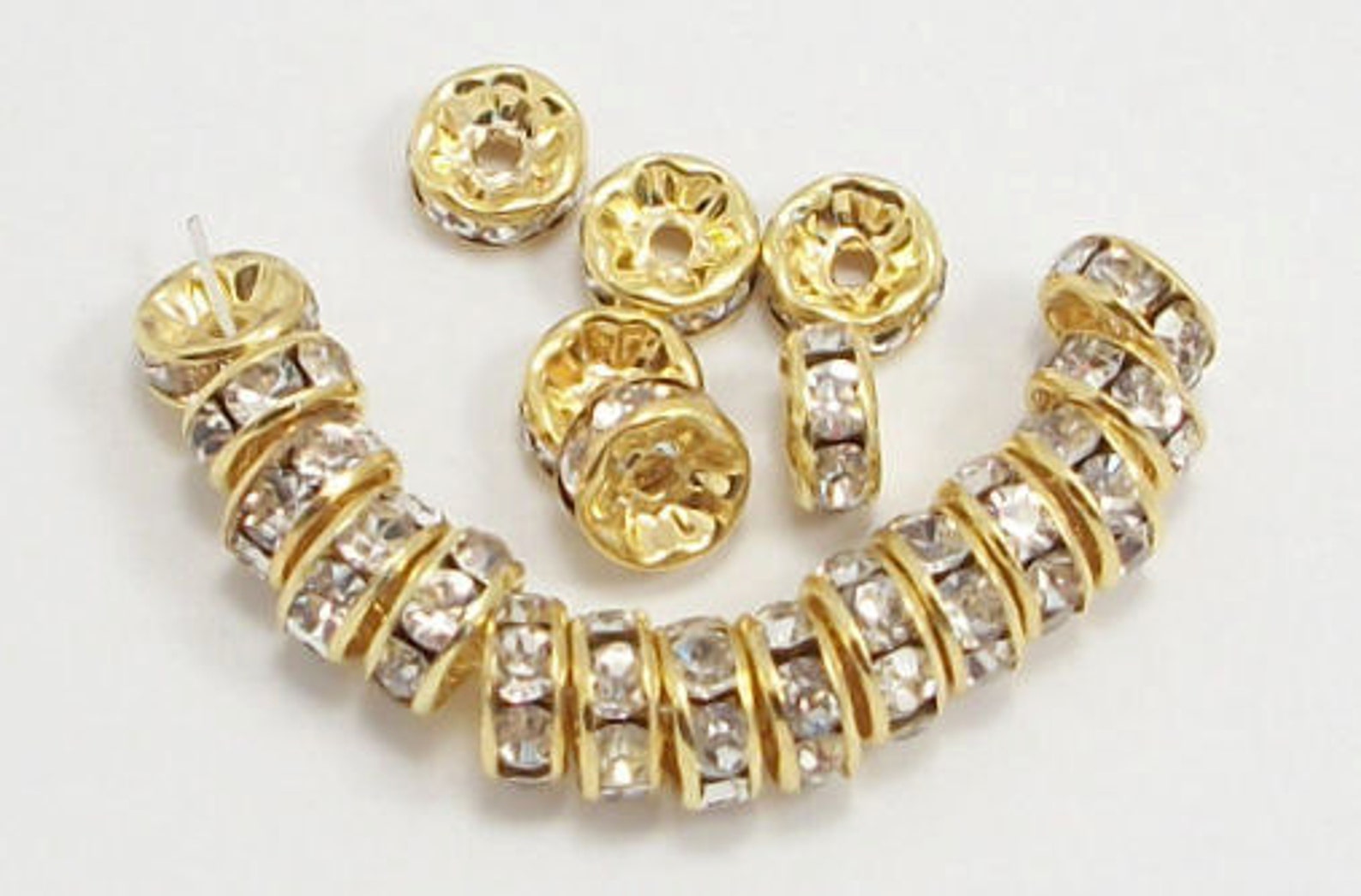 8mm Gold Plated Clear Rhinestone Rondelles / Round Gold - Etsy