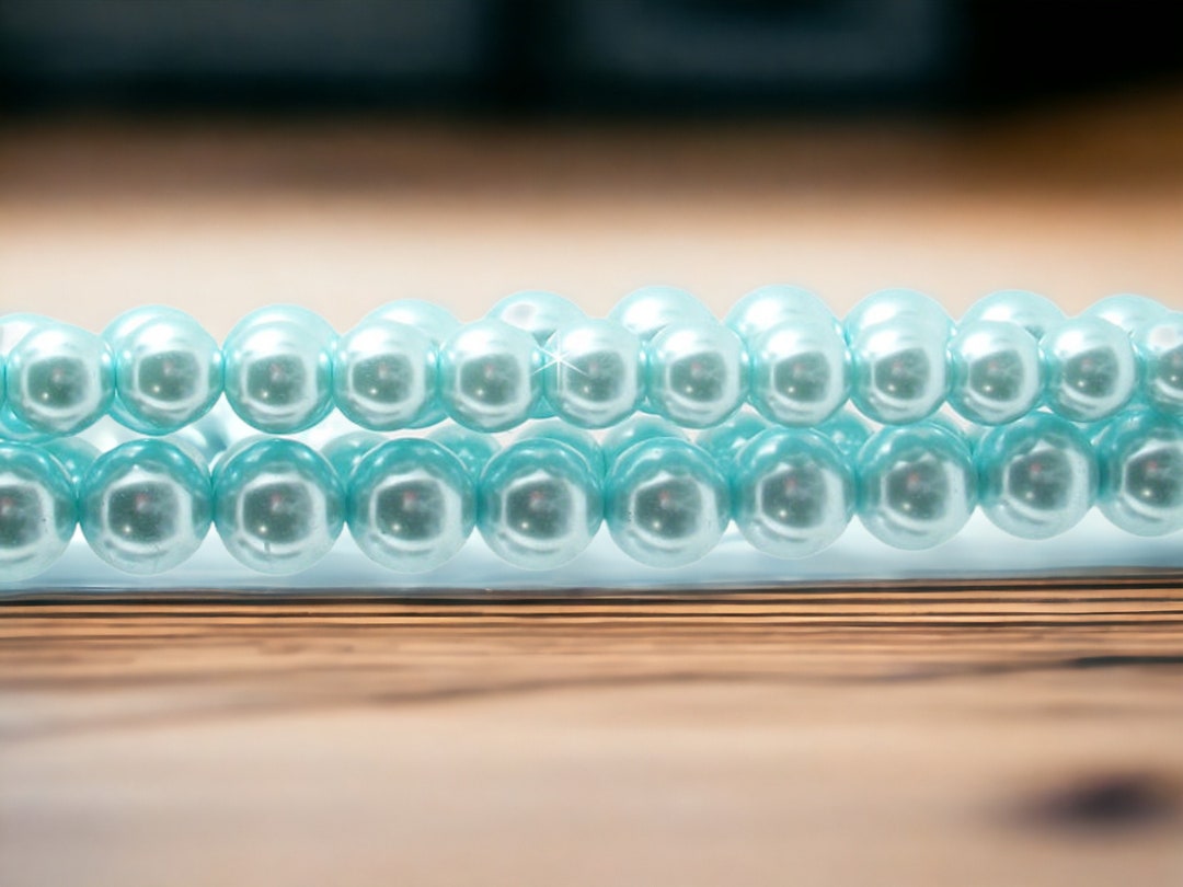 8mm Powder Blue Glass Pearls 1 Strand Grade AAA 8mm Glass Pearls Blue ...