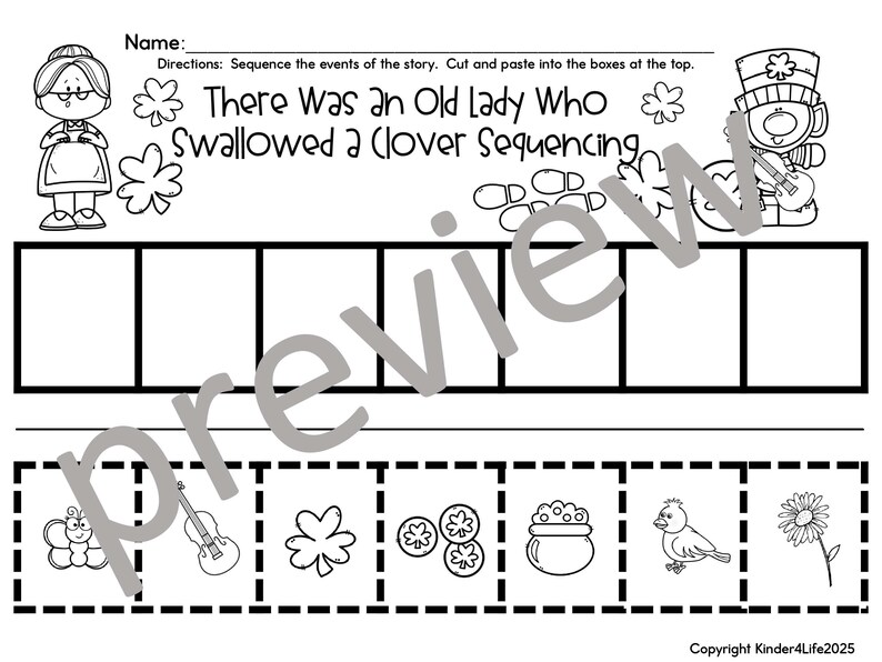 There Was an Old Lady Who Swallowed A Clover Sequencing and Craft - Etsy