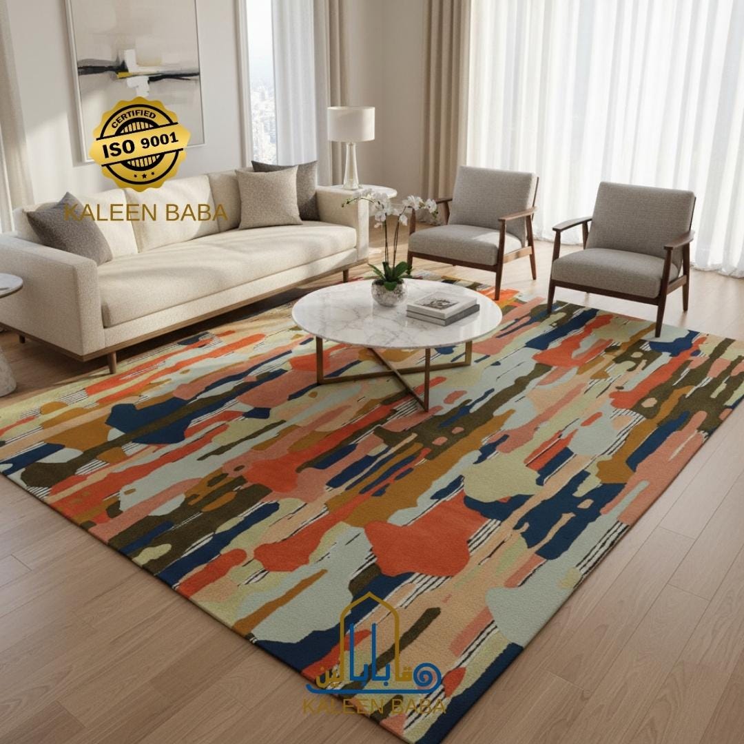 Modern Abstract Hand-tufted Wool Rug | Multicolor Artistic Carpet ...