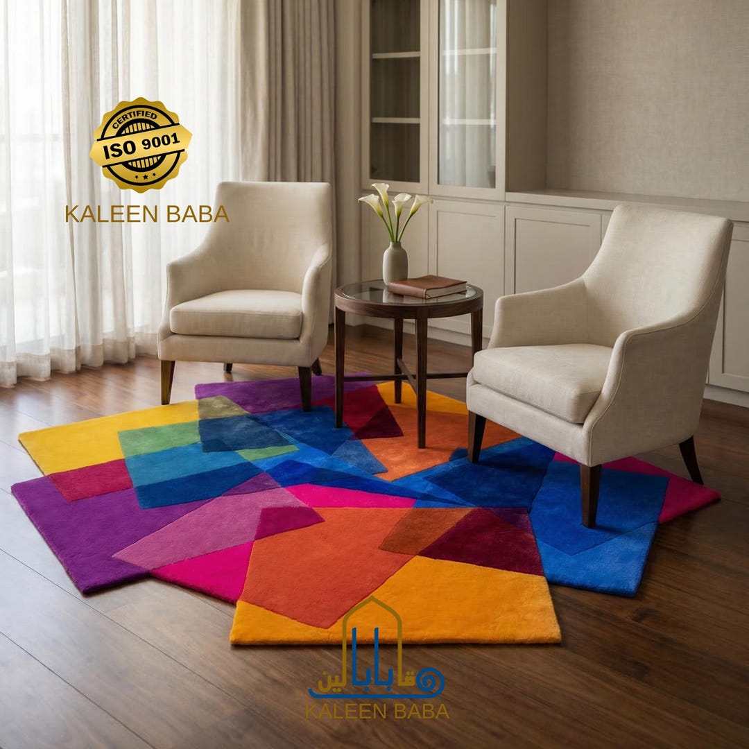 Colorful Abstract Rug - Hand Tufted Wool Rugs, Modern Statement Carpet ...