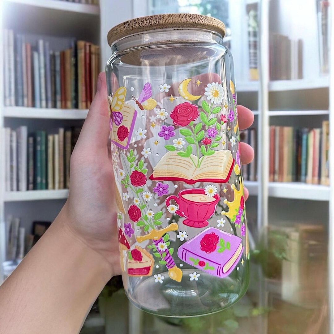 Fantasy Cottagecore Glass Tumbler | Bookish Cup With Straw, Butterflies ...