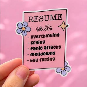 Resume Skills Funny Waterproof Sticker | Funny Mental Health Inspired ...