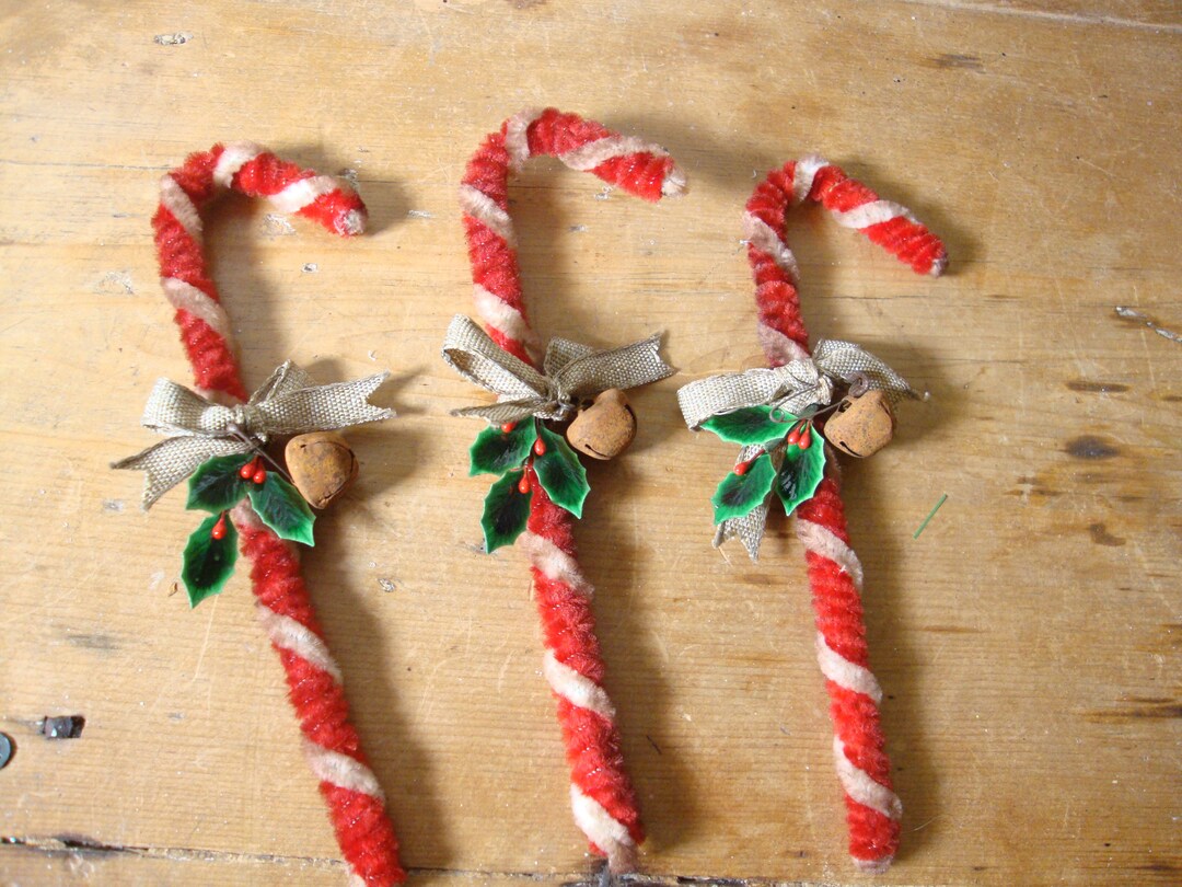 Chenille Candy Cane Ornaments, Christmas Ornaments, Rustic Christmas ...