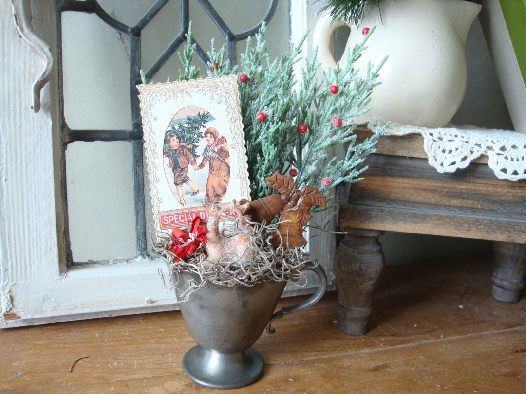 Vintage Christmas Assemblage, Vintage Silver Creamer, Christmas Table ...