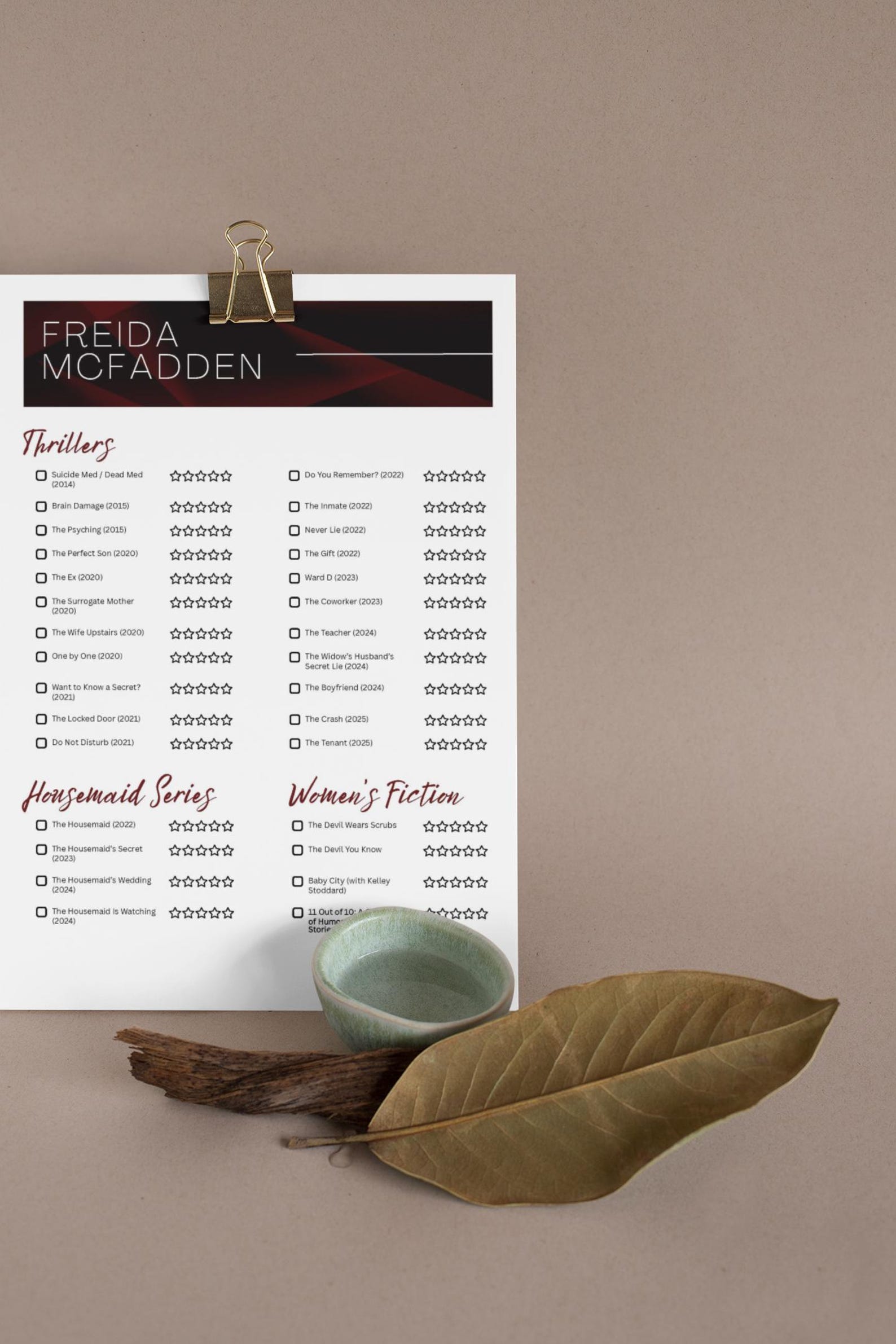 Freida Mcfadden Reading Checklist Book Tracker Novels 2025 Bookshelf ...
